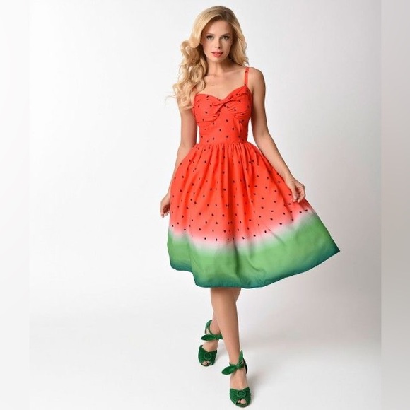 Unique Vintage | Dresses | Unique Vintage Red And Green Sleeveless ...